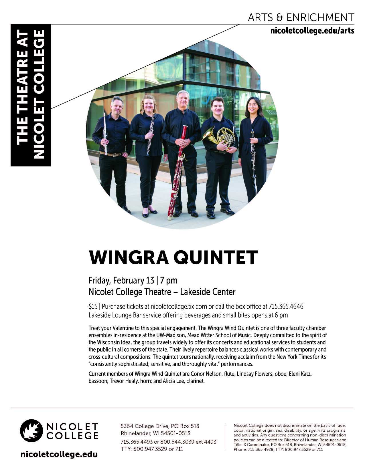 Wingra Quintet - Nicolet College Theatre - Eagle River Area Chamber of ...
